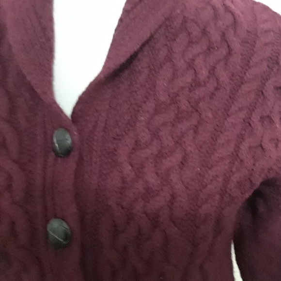 Aran Crafts | Sweaters | Aran Crafts Wine Burgundy Wool Chunky Cardigan ...